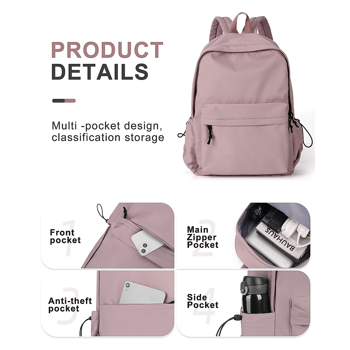 VECAVE School Backpack Purple Waterproof Bookbag Casual Lightweight Travel Rucksack Daypack Backpacks for Men Women College High School Bags backpack for Boys Girls Teens