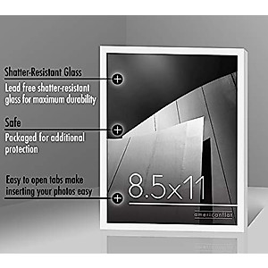 Americanflat 8.5x11 Picture Frame in White - Thin Border Photo Frame with Shatter Resistant Glass - Horizontal and Vertical Formats for Wall and Tabletop