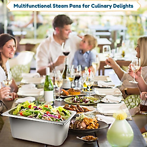 RAYFARMO Stainless Steam Hotel Pan,1/3 Size 6 Inch Deep Steam Table Pan with Lid, 8 Pack 0.8 mm Thick Anti Jam Pan Stainless Steel Steamer Pan for Commercial, Party, Restaurant,Hotel