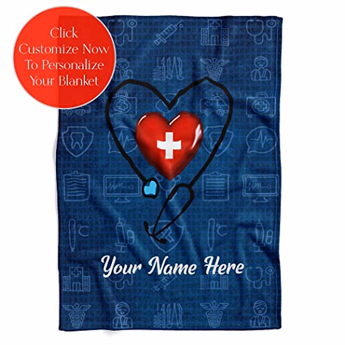 Personalized Throw Blanket with Name Stethoscope Monogram | Plush Warm Fleece for Bedding or Decorative Room Decor | Gift for NPS Nurses and Doctors | Hospital Gifts (Fleece, 50x60)