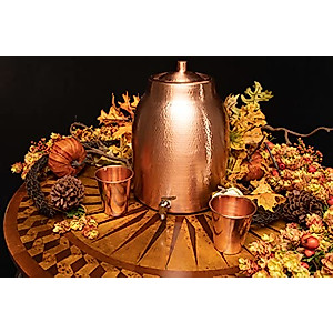 Pure Copper Water Dispenser with Lid by Copper Mules | XL Capacity Holds 3.5gal or 16liters | RAW Copper Interior for Ayruvedic Health | Includes No-leak Stainless Steel Spigot