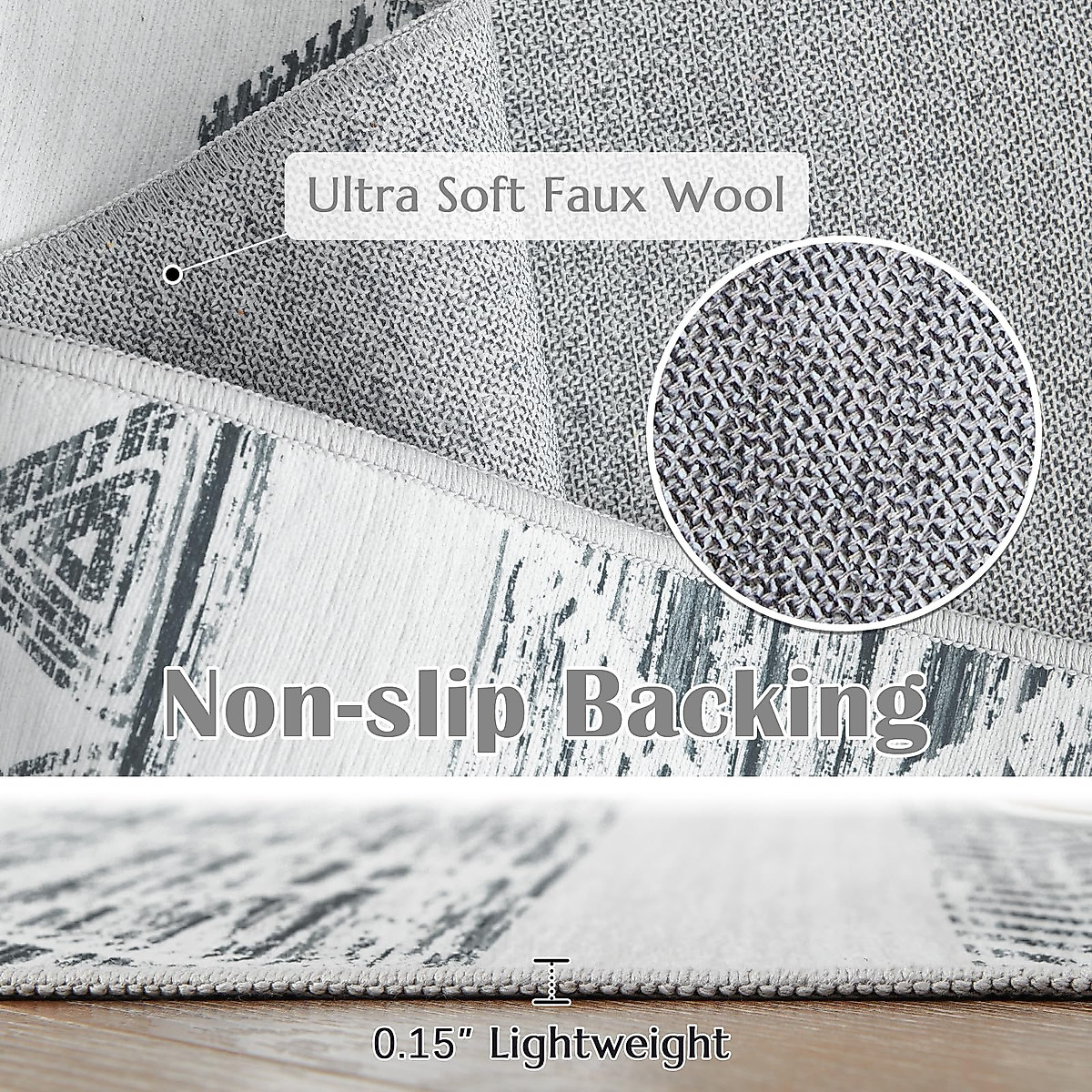 jinchan Runner Rug - 2x8 Moroccan Hallway Rug Kitchen Runner Rug, Ultra-Thin Washable Runner Rug, Boho Rug Geometric, Non-Slip Carpet Runner for Bedroom Stairway(2x8ft, Charcoal)