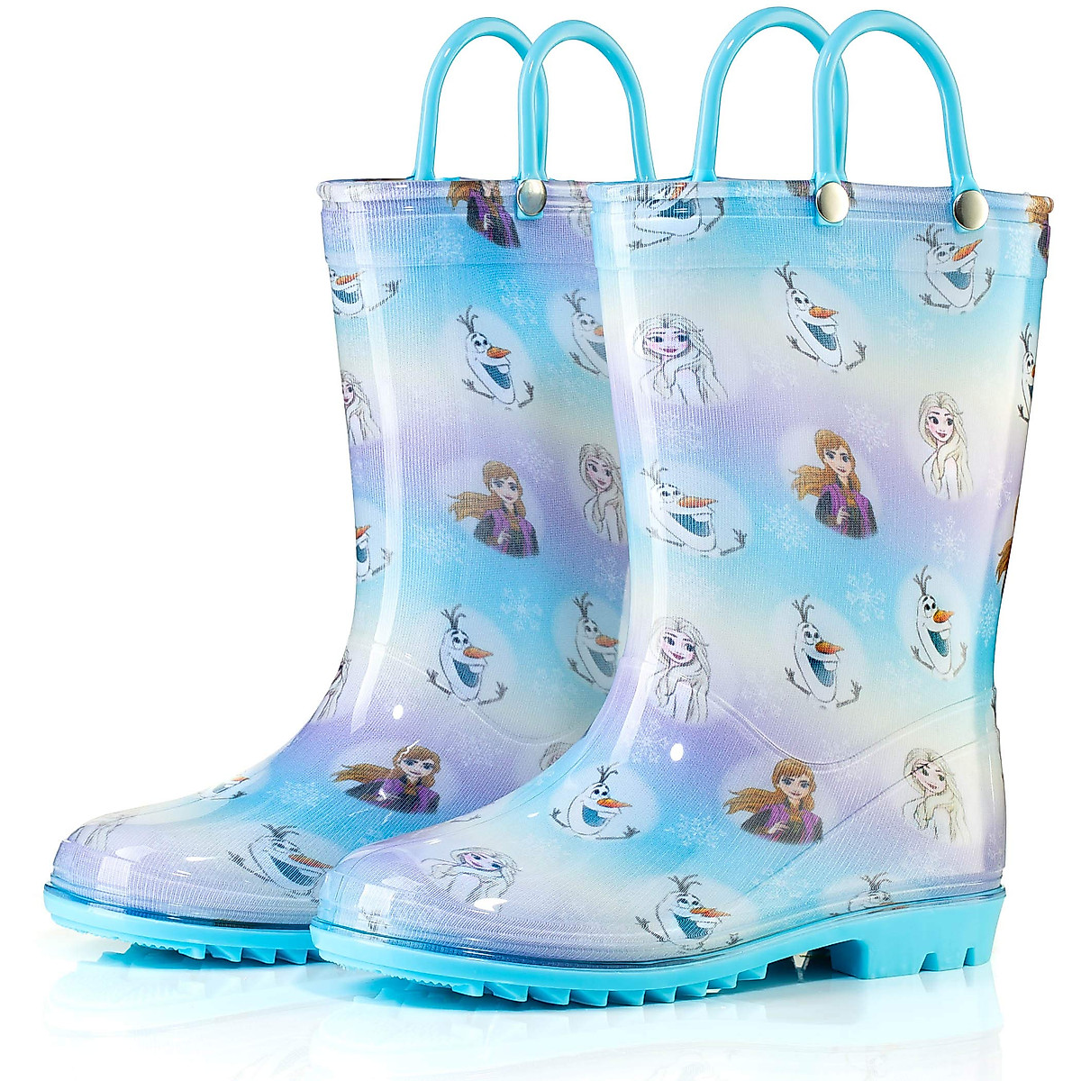Disney Frozen 2 Girls Anna, Elsa and Olaf Pink PVC Waterproof Licensed Rain Boots Easy-On Handles - Size 8 Toddler