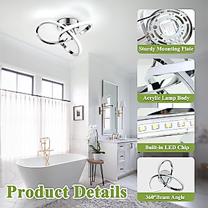 Kondras Acrylic LED Ceiling Light, 5000K Daylight White LED Ceiling Light for Hallway, Modern Kitchen Light Fixture Ceiling, Chrome Metal Close to Ceiling Light for Bathroom Dinng Room, 2 Pack