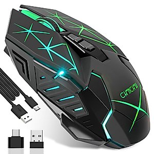 CHONCHOW Rechargeable Wireless Gaming Mouse, Colorful LED Lights, 7 Buttons, USB C, Up to 3200 DPI, 2.4Ghz Cordless Computer Gamer Mice with Side Buttons for PC Laptop Mac Chromebook Windows, Black