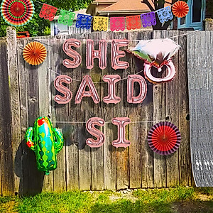 JeVenis Luxury She Said Si Banner She Said Si Balloons Mexican Bridal Shower Decorations Cactus Bridal Shower Decorations She Said Si Sign Final Fiesta Bachelorette Party decoration