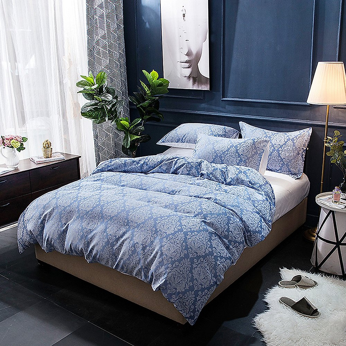 Merryfeel Jacquard Duvet Cover Set King,Classic Paisley Damask Jacquard Duvet Cover Set, 3 Pieces Bedding Set (1 Duvet Cover with 2 Pillowshams) - King - Lavender Pink