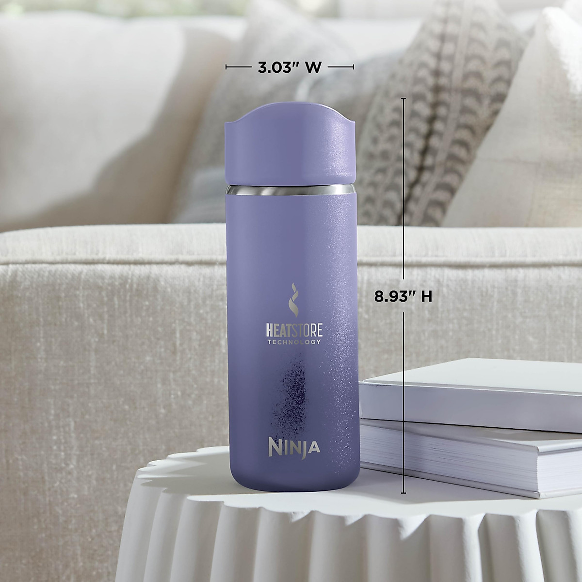 Ninja, Travel Mug, Sip Perfect 16oz, Brings Hot Drinks to Sippable Temperature in Minutes, Stainless Steel, Leak Proof, Dishwasher Safe, Metal, Insulated Tumbler, Wisteria Purple, DW1603LD