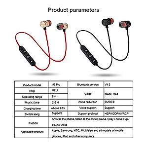 Mllkcao Bluetooth Headphones M9 Bluetooth 4.2 Earphones Summer Sports Sweat-Proof Wireless Bluetooth Earbuds Ear-Hook Headset, Red