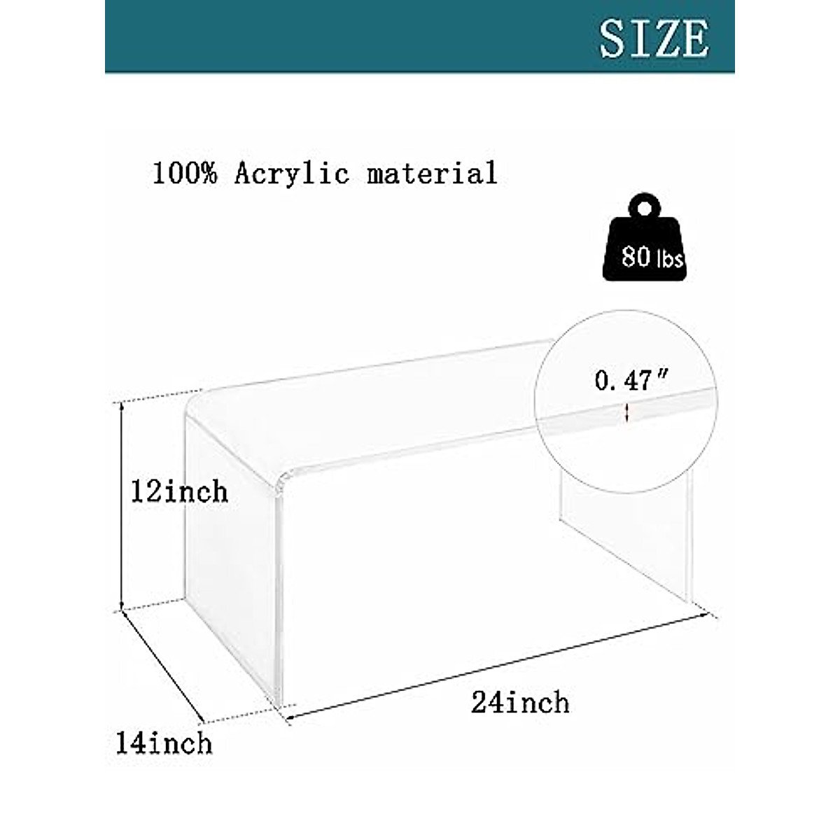 GETCK Acrylic Coffee Table. Modern Clear Side Table Bedroom Or Living Room Furniture, Waterfall Coffee Table, Fashion Sofa Table with Round Edges,24'' L x 14'' W x 12'' H