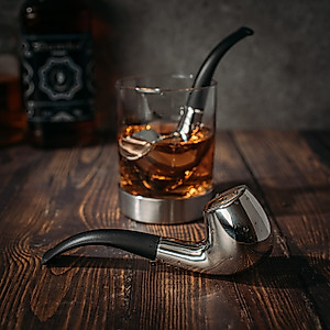 Pipe Whiskey Chillers, Gentlemen Pipe Set of 2 by The Wine Savant - Stainless Steel Whiskey Stones, Rocks for Scotch, Bourbon, Brandy, Home Bar Decor Gifts Accessories, Birthdays, Bachelor Parties