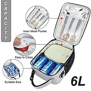 HSHRICH Lunch Box for Men Women, Insulated Reusable Portable Lunchbox - Adults Small Lunch Bag for Office Work Picnic (Grey)