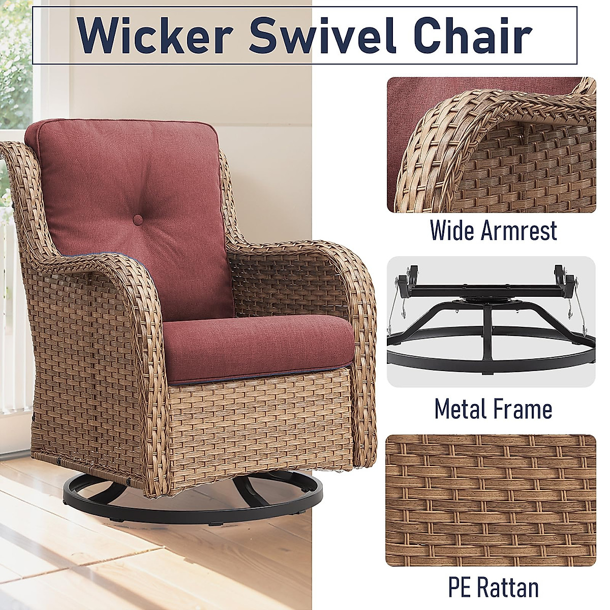 moosprr Swivel Rocker Patio Chairs：2 Pieces Patio Swivel Rocker Chair with Wicker Armrests Patio Swivel Rocking Chairs Outdoor Swivel Rocker Patio Chairs