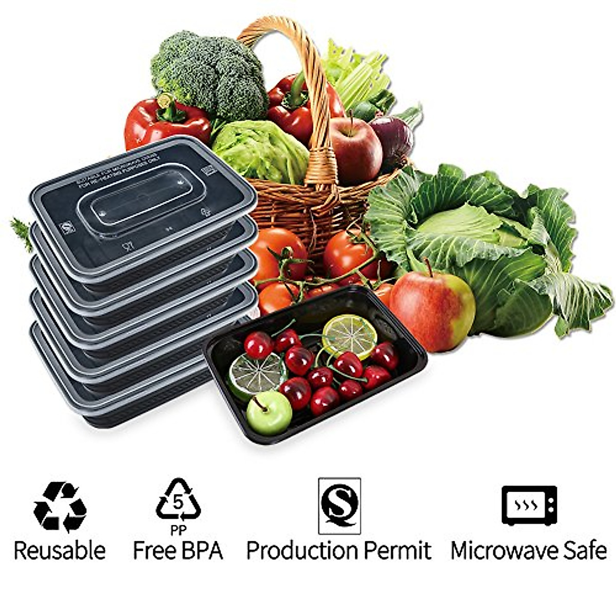 HOMEE Meal Prep Containers 50 Pack/ 26 oz Reusable Food Storage Containers Bento Lunch Box with Lids Made of Plastic, Stackable, Microwavable, Freezer and Dishwasher Safe Use