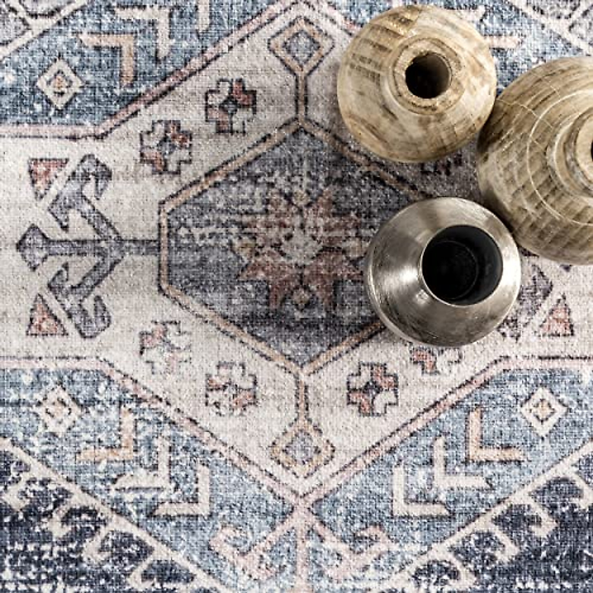 nuLOOM Drina Machine Washable Distressed Area Rug Blue 6' x 9'