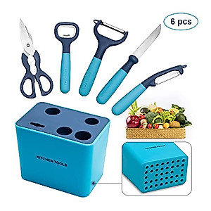 COOK A FUTURE 6-Piece Kitchen Paring Knife Set, Includes 2 Paring Knives, 1 Corkscrew, 1 Fruit Knife, 1 Scissors And 1 Storage Base, Which Can Be Used For Peeling And Cutting Fruits And Vegetables
