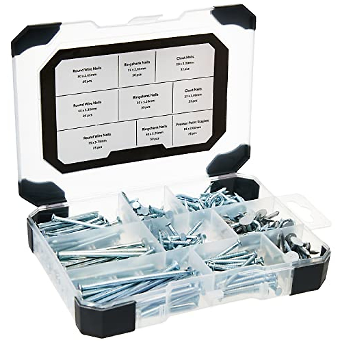 TIMCO Nails Galvanised Bright Mixed Tray - 300pcs - A Selection of galvanised and Bright Steel Nails for Internal and Exterior Applications