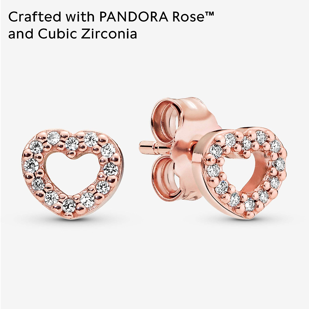 PANDORA Open Heart Stud Earrings - Great Gift for Her - Stunning Women's Earrings - 14k Rose Gold & Cubic Zirconia