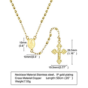 Juvux Cross Necklace Rosary Beads Catholic, Christian Gifts Cross Necklace with Gift Box, Rosary Necklace, Y Necklace Chain for Women Men -20 Inch (Gold)