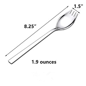 6-pack Salad Forks,1 1/2"Wide 18/10 Stainless Steel 8 1/4"Long Handle Spork - 2 In 1 spoon and fork,Spaghetti Salad Forks Fruit Appetizer Dessert set for Everyday Use Dinner Spoons