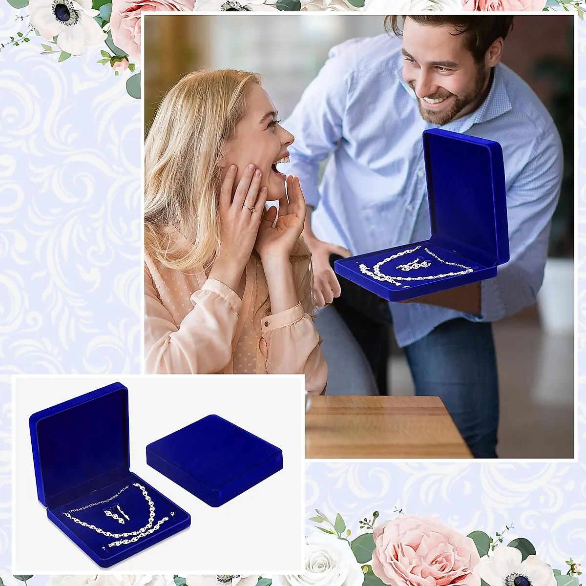 Yinkin 6 Pcs Velvet Jewelry Set Box Jewelry Display Case Earring Ring Bracelet Necklace Gift Box Pearl Necklace Storage Case for Wedding Travel Anniversary Valentines(Royalblue)