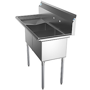 KoolMore 2 Compartment Stainless Steel NSF Commercial Kitchen Prep & Utility Sink with 2 Drainboards - Bowl Size 15" x 15" x 12", Silver, Left Drainboard