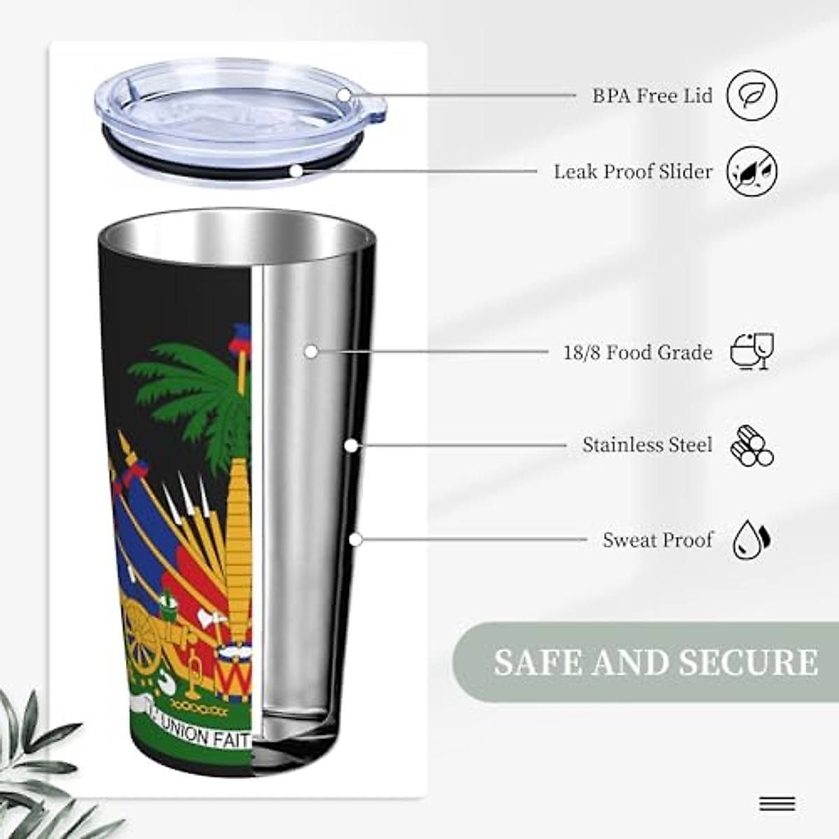 VKKOEWL Haitian Coat of Arms Flag Stainless Steel Insulated Tumbler 20 Oz Travel Water Bottle Coffee Mug Drink Cup With Lid Straw