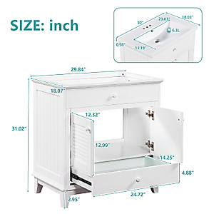Ymlpre 30" Bathroom Vanity Cabinet Without Sink Top, Modern Bathroom Storage Cabinet with 2 Shutter Doors, 1 Drawer, Sink Basin Not Included, Freestanding Bathroom Vanity Base Without Sink, 30" A
