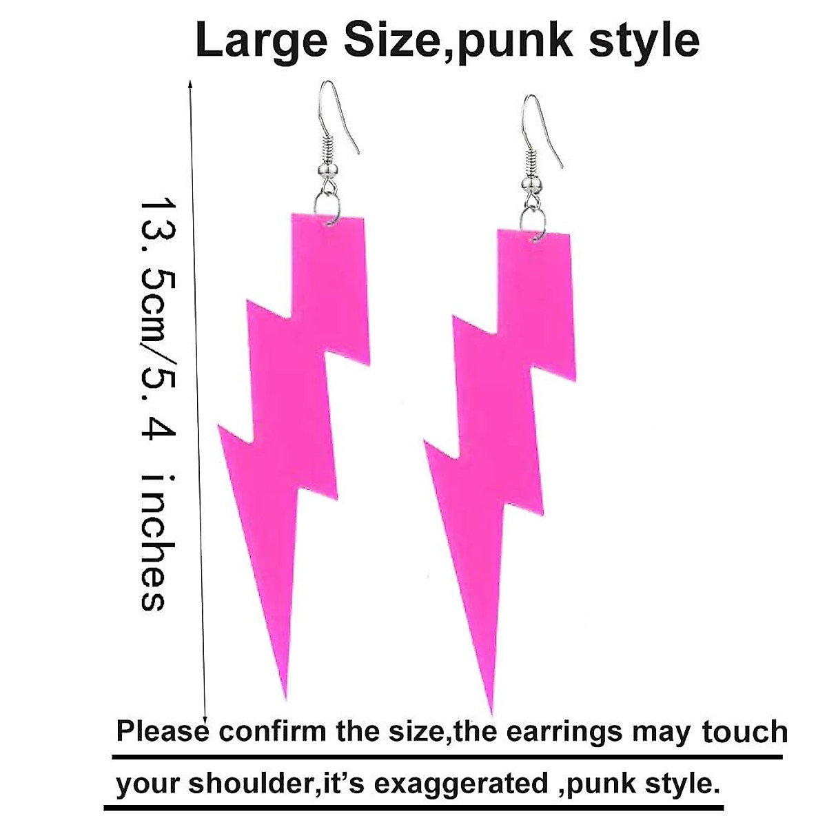 RUIZHEN Multicolor to Choose Acrylic Exaggerated Women Lightning Bolt Dangle Earrings (rose red)