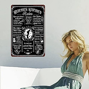 Witches Kitchen Rules Retro Metal Tin Sign, Witch's Brew Is Always Available, Funny Halloween Sign Kitchen Party Decoration Wall Art Rustic Farmhouse Decor 12x8 Inches