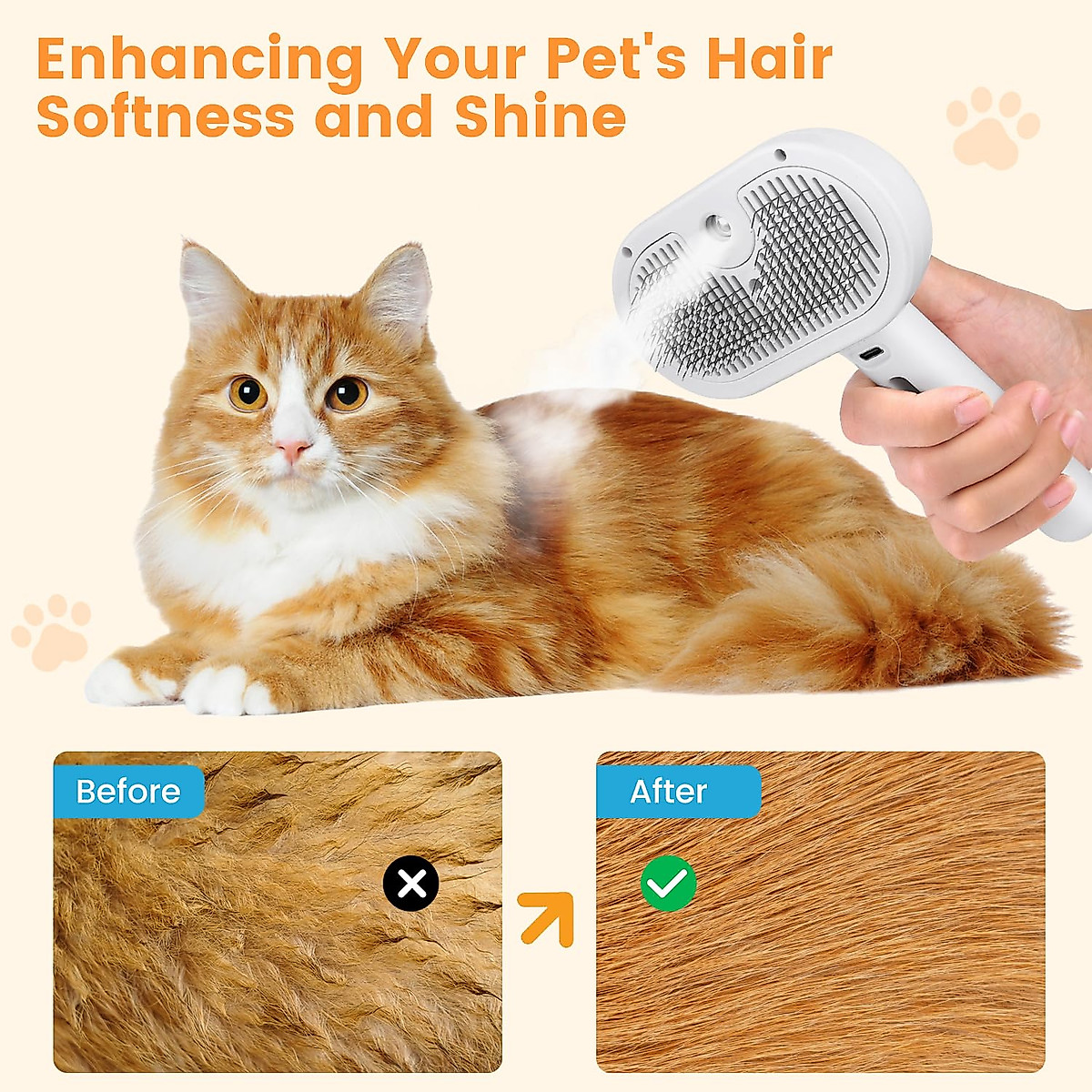 Cat Steam Brush, 3 in 1 Cat Brush for Shedding & Grooming, Water Brush for Cats Dogs, Pet Hair Removal Comb for Long Short Haired Small Animal, Self Cleaning Slicker Brush with Release Button
