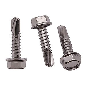 #10 x 1 (50 Pack) Hex Washer Head Self Drilling Screws (1/2" to 2-1/2" Available), Hex Drive, Flange Hex Self Tapping Screws, 410 Stainless Steel Sheet Metal Screws, No Pre-drilled Needs