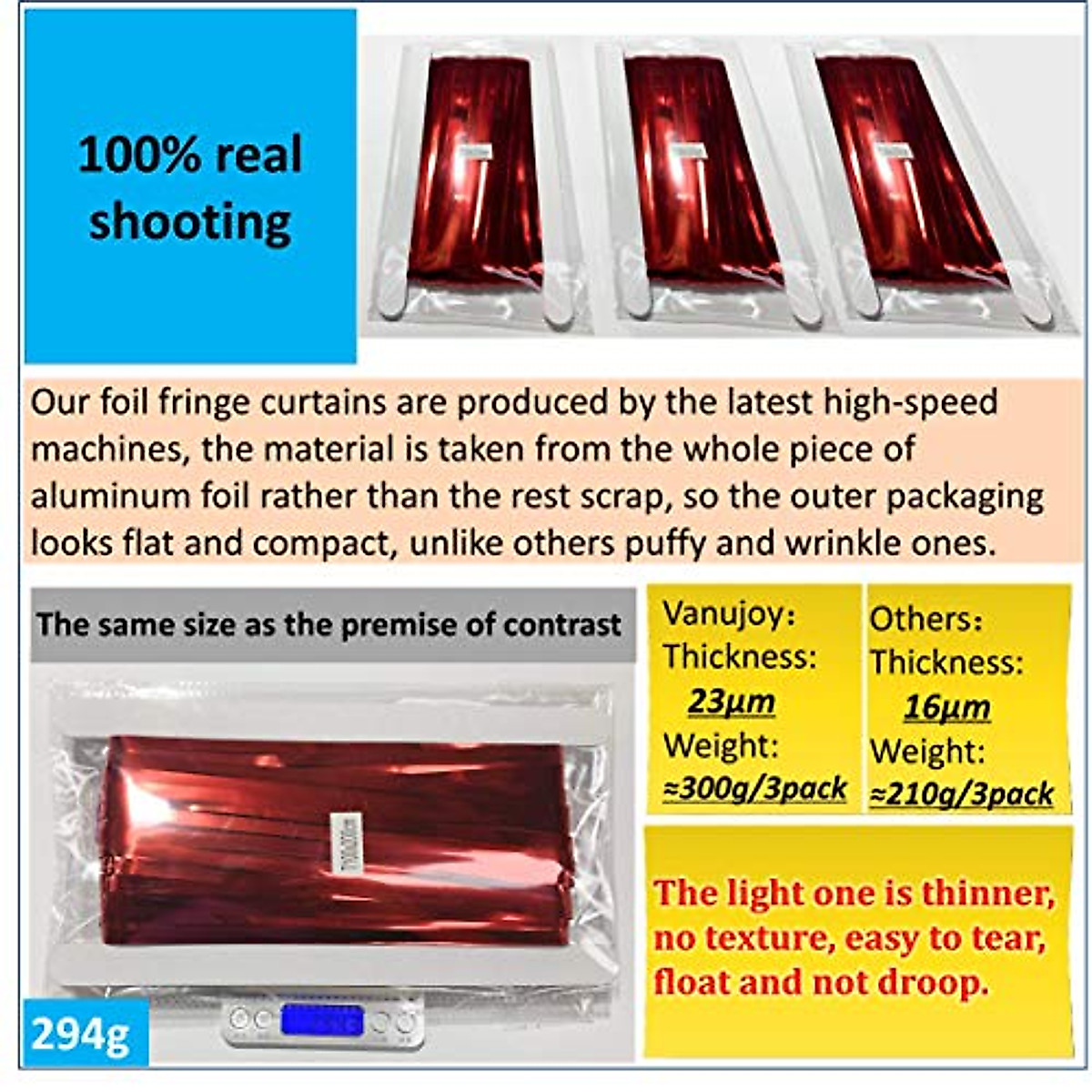 3PC Red Foil Fringe Curtains - Party Streamers & Tinsel Backdrop for Christmas Decorations