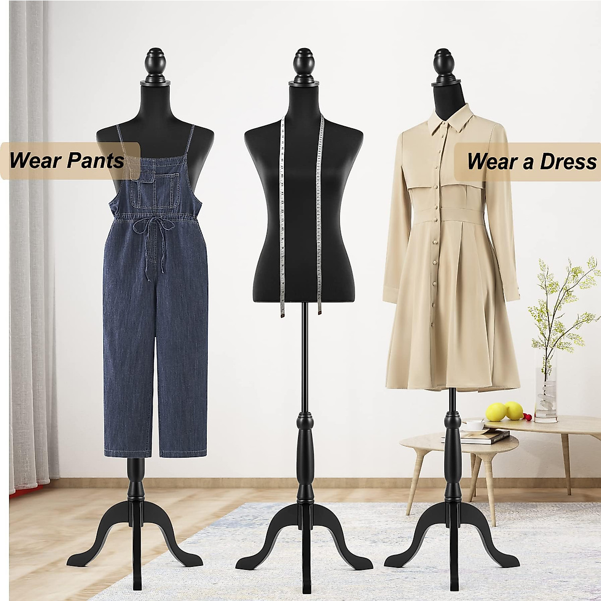 HAORUI Dress Form Mannequin Torso with Adjustable Tripod Stand, Pinnable Female Mannequin Body Manikin for Sewing, Dressmaker, Home Decor, Jewelry Display (Black)