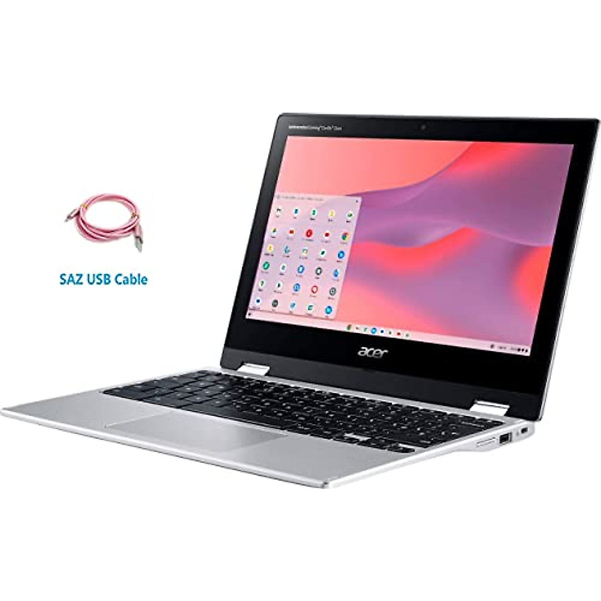 Acer Chromebook Spin 311 Convertible 2-in-1 Laptop, 11.6'' HD IPS Touch Screen, MediaTek MT8183C 8-Core Processor, 4GB RAM, 64GB eMMC, Webcam, 10-Hour Bettary, Chrome OS, Pure Silver/Saz USB Cable