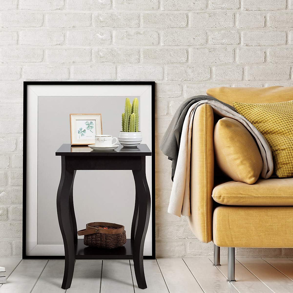 Giantex End Table 16" W/Storage & Shelf Curved Legs Home Furniture for Living Room Accent Sofa Side Table Nightstand (2, Dark Coffee)