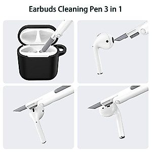 R-fun AirPods 2nd Generation & 1st Generation Case Cover with Cleaner kit and Earbuds Hook Cover (2Pairs),Soft Silicone Protective Case for Apple AirPods- Black