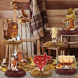 Gameza Western Party Decorations - 9PCS Wild West Cowboy Party Decorations Rodeo Themed Birthday Party Decorations Cool Baby Shower Party Honeycomb Centerpieces Table Toppers Decor Supplies