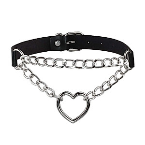 Manfnee PU Leather Choker Punk Emo Heart Pendant Chain Choker Collar Necklace for Women Adjustable
