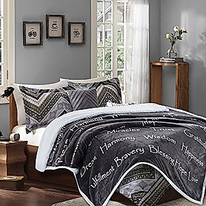 Chanasya Love and Joy Inspiring Gift Throw Blanket - Cozy, Warm and Fluffy Sherpa - Perfect Caring, Uplifting, Thoughtful, Personalized Gift for Blessings, Peace and Prayer (65x50 inches) Gray