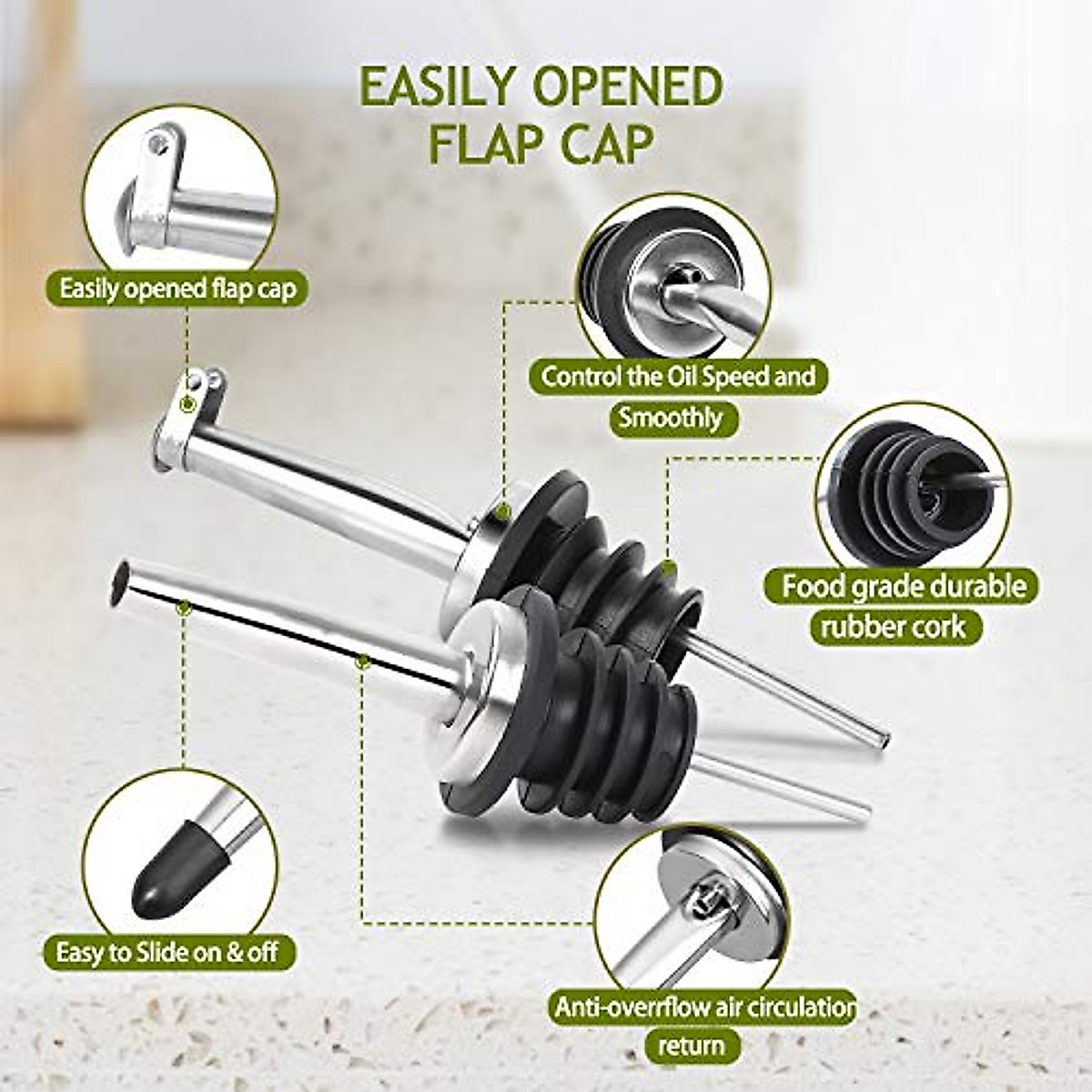 [2 PACK]AOZITA 17 oz Glass Olive Oil Dispenser Bottle Set - 500ml Clear Oil & Vinegar Cruet Bottle with Pourers, Funnel and Labels - Olive Oil Carafe Decanter for Kitchen