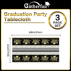 Ygdvlog Graduation Decorations Graduation Tablecloth 2PCS Class of 2023 Congrats Grad Black Graduation Party Tablecover Decorations Party Supplies Large Size Plastic 54"x108"(Black & Gold)