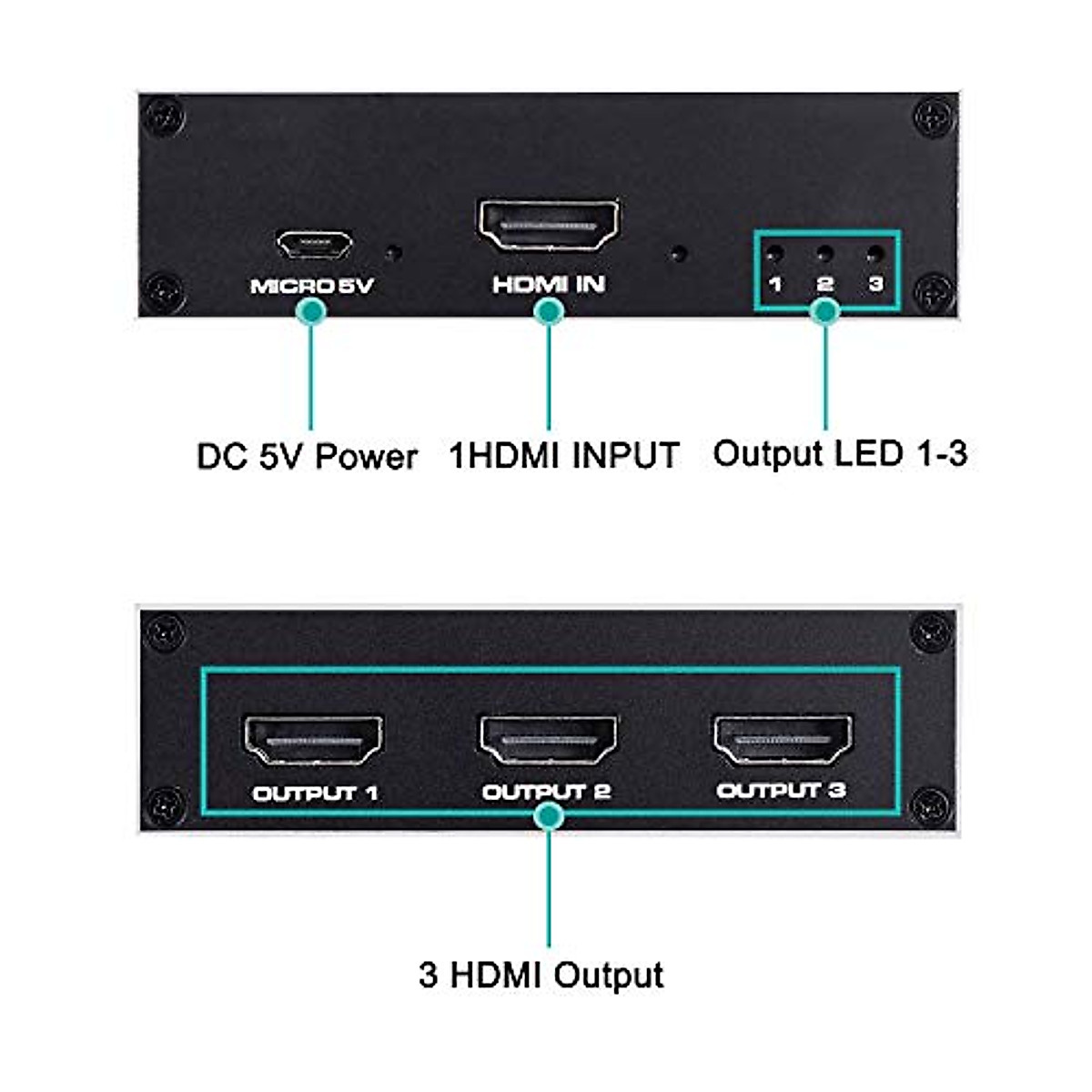 1x3 HDMI Splitter, 1 in 3 Out HDMI Splitter Audio Video Distributor Box Support 3D & 4K x 2K Compatible for HDTV, STB, DVD, PS3, Projector Etc