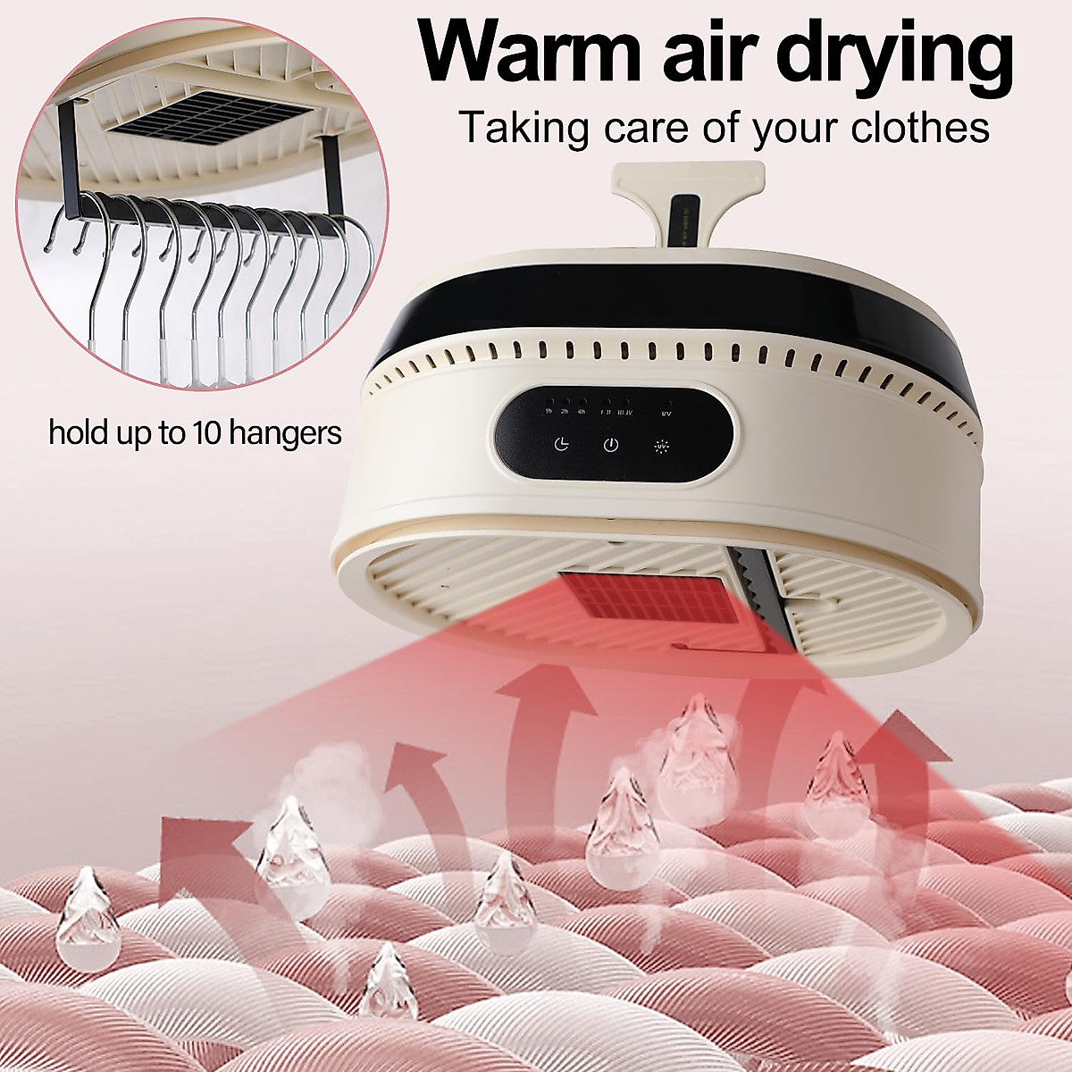 Portable Clothes Dryer, Portable Dryer For Apartment Home Travel RV Dorm, Compact Foldable Mini Dryer Machine For Clothes, Underwear, Baby Clothes, Timer Function, LED UV, Hanger, Light Strip, Beige