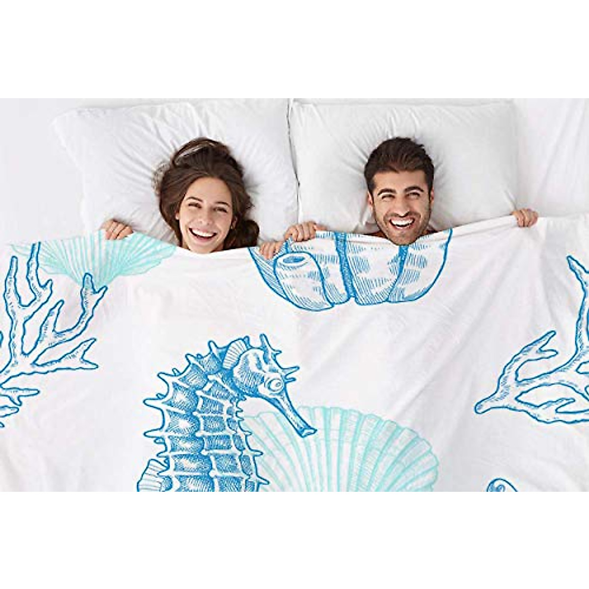 Mugod Sea Life Throw Blanket Seahorse Starfish Coral Sprigs and Seashell Marine Seamless Pattern Decorative Soft Warm Cozy Flannel Plush Throws Blankets for Baby Toddler Dog Cat 30 X 40 Inch