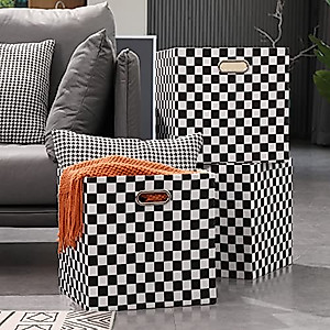 Fboxac Cube Storage Bins 13×13 Polyester Foldable Box with Handles, Collapsible Organization Basket Set of 4 Large Capacity Drawer for Closet Shelf Cabinet Bookcase Bedroom, Checkerboard Black & White
