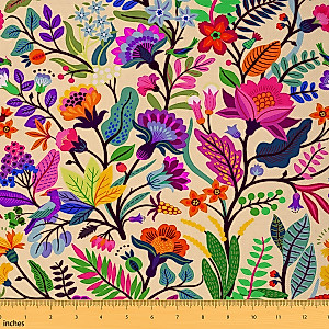 Retro Flowers Fabric by The Yard Colorful Cartoon Wild Floral Decor Fabric for Sewing Lovers Watercolor Plants Decor Rustic Style Fabric for DIY Upholstery and Home Accents 3 Yards