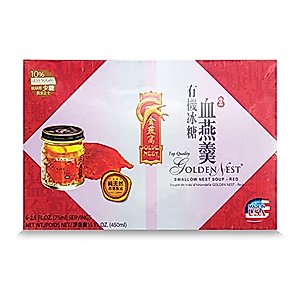 Golden Nest Premium Bird Nest Soup, Swallow Bird Nest 100% Natural - Made in USA, (燕窩) 6 bottles x 75ml (2.5 oz.) - (Red)