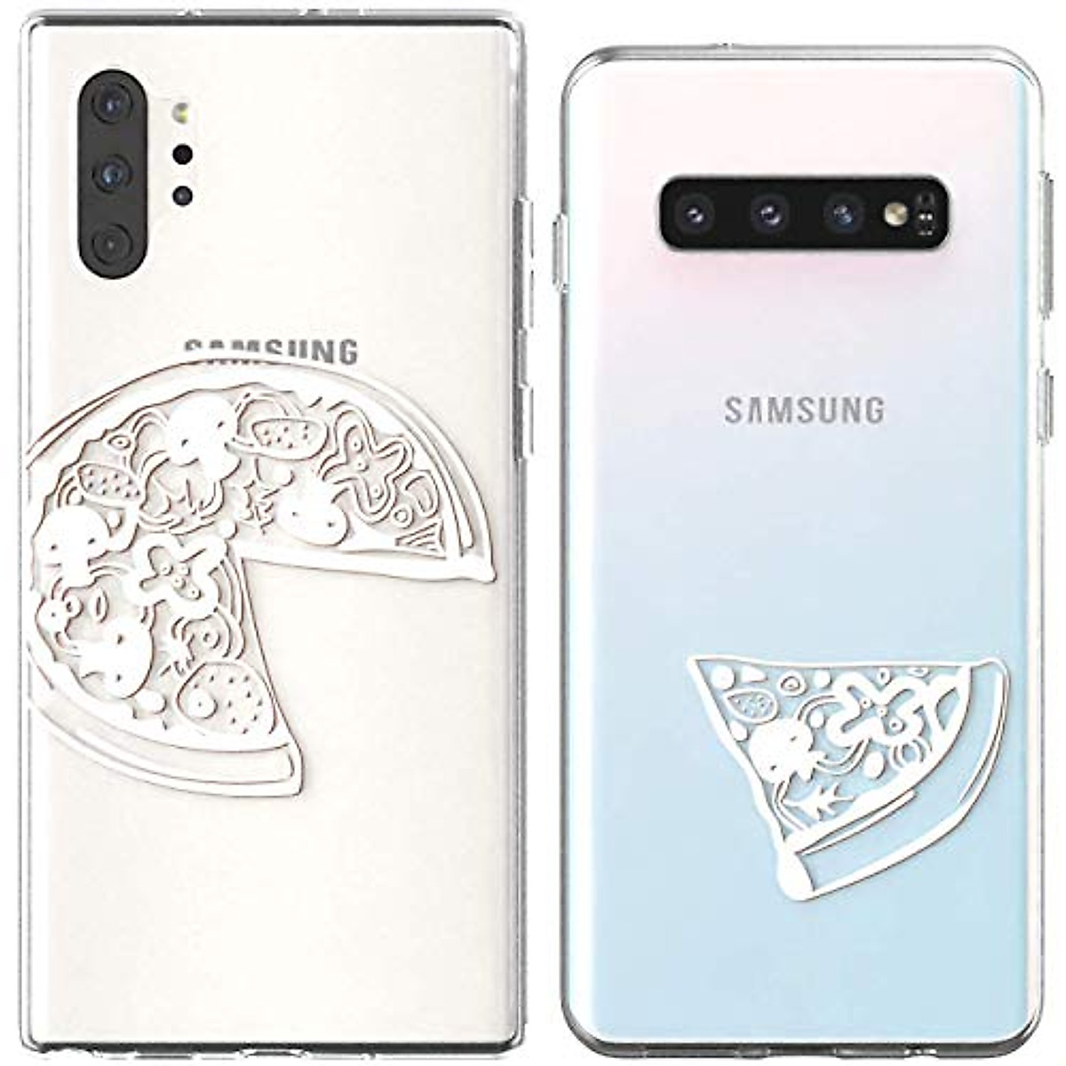 Toik Matching Couple Cases for Apple iPhone 11 Pro Xs Max Xr 10 X 8 Plus 7 6s 5s SE Cover Girlfriend Cute Anniversary Boyfriend Sketch Slice Pizza Slim Drawing Design Simple BFFs Protective Flexible