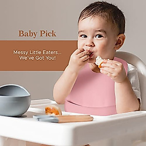 Baby Pick Silicone Bibs For Babies- BPA-Free Waterproof Bib With Pocket- Dishwasher Safe Feeding Bib With Food Catcher (Pink)